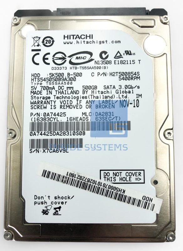 HTS545050B9A300 - Hitachi 500GB 5.4K 3G SATA 2.5" HDD - Inside Systems A/S