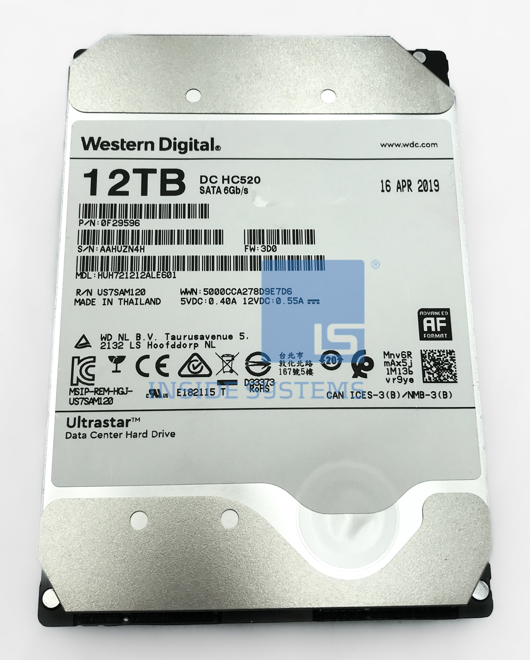 Hitachi HUH721212ALE601 12TB 7.2K 6G SATA 3.5" HDD