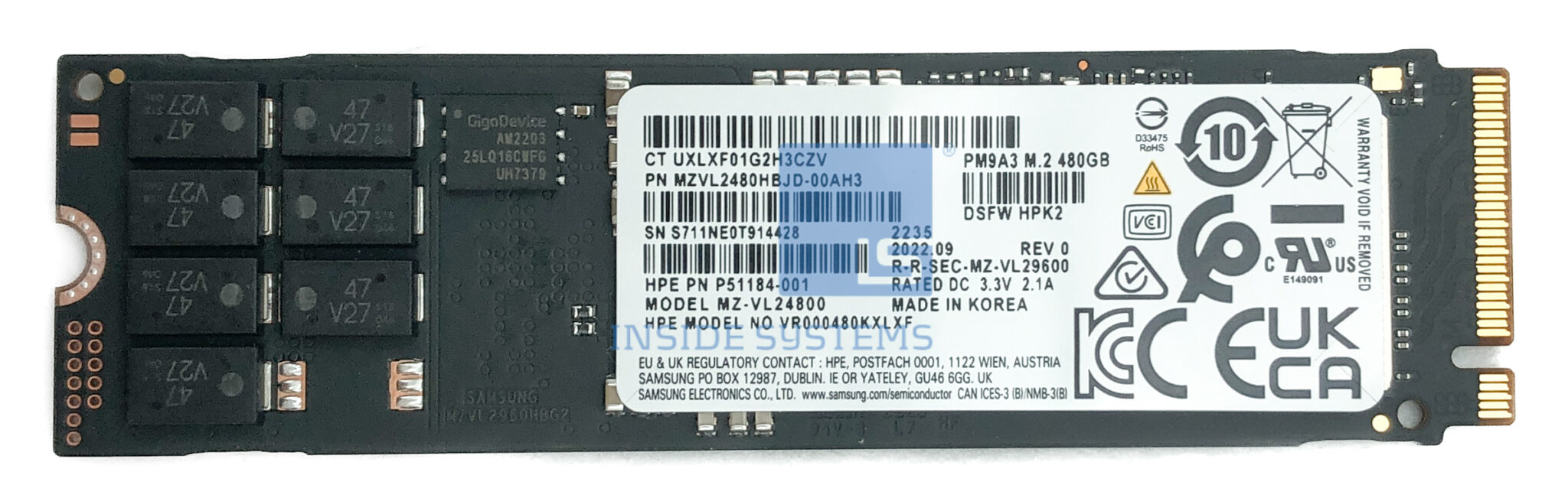 HPE 480GB PM9A3 Gen3 M.2 NVMe SSD | P51184-001